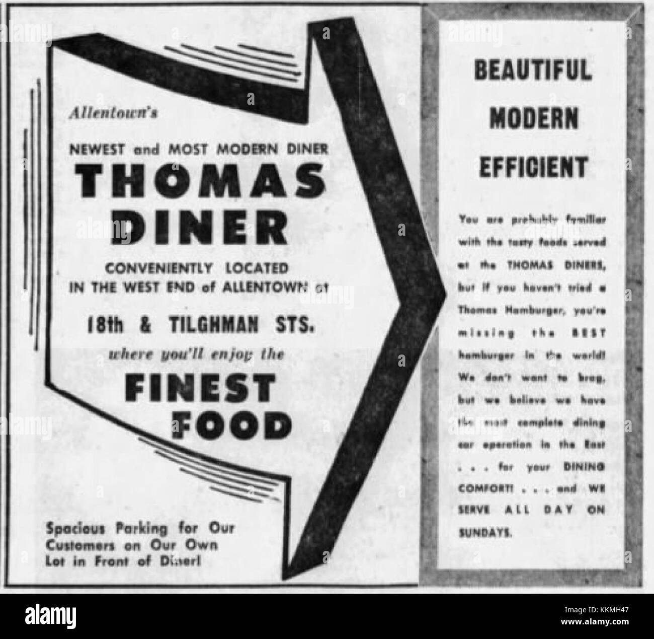 A photograph taken on October 25, 1957, of Thomas Diner in Allentown ...