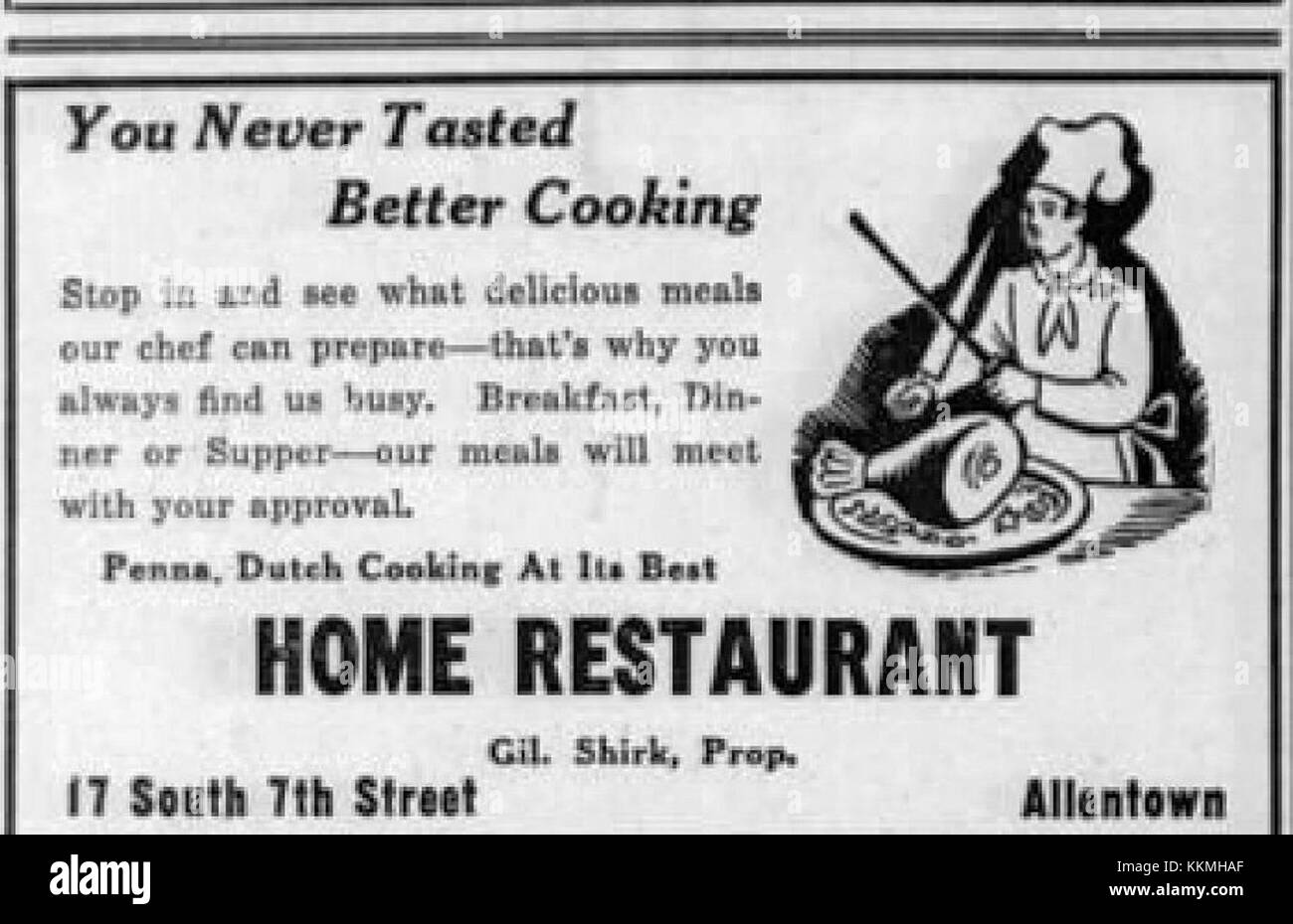 A 1941 advertisement for Home Restaurant in Allentown, Pennsylvania ...