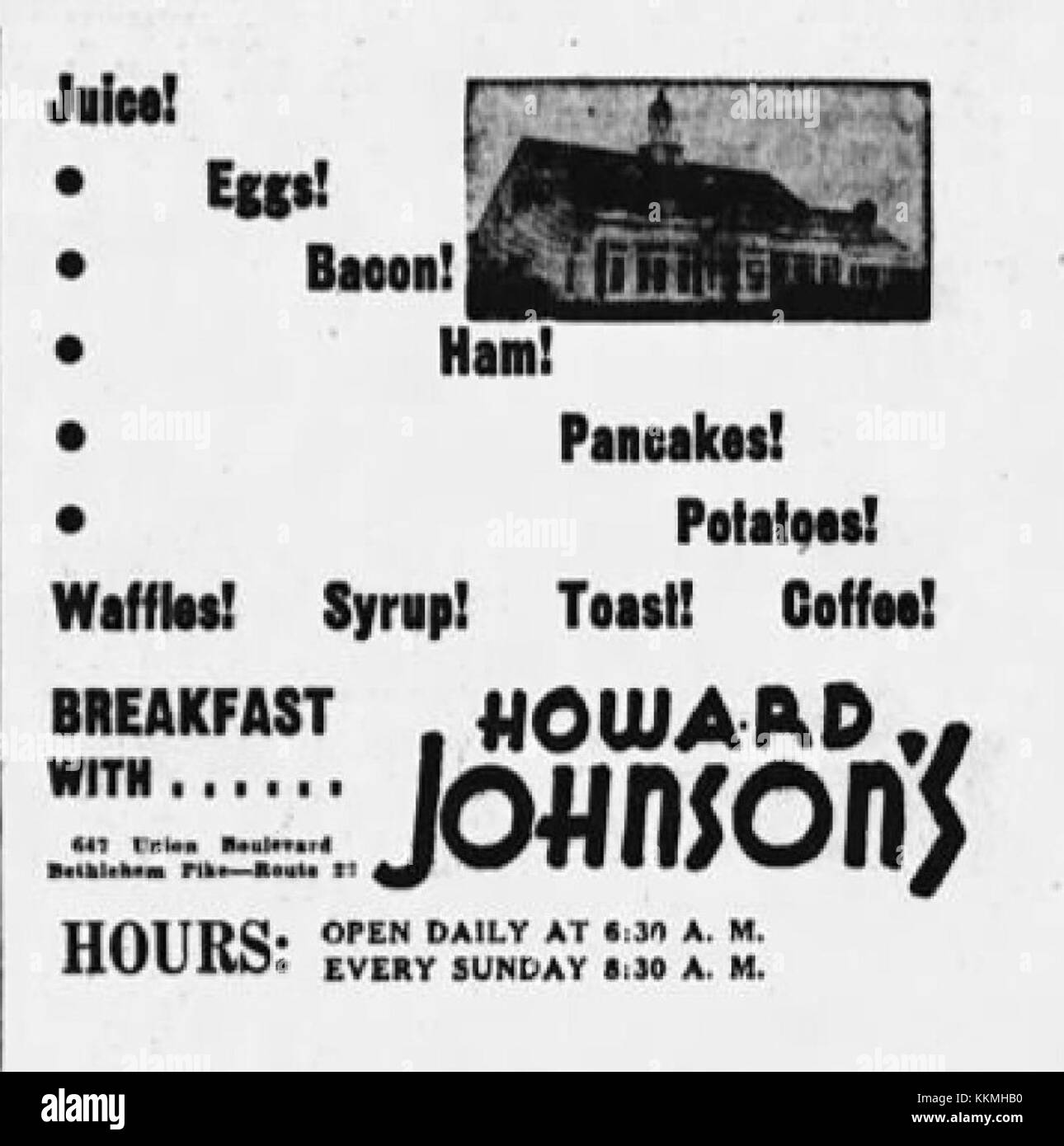 The 1946 Howard Johnson's advertisement, from Allentown, Pennsylvania ...