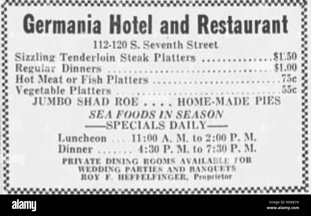 The Germania Hotel in Allentown, PA, was a prominent location in 1947 ...