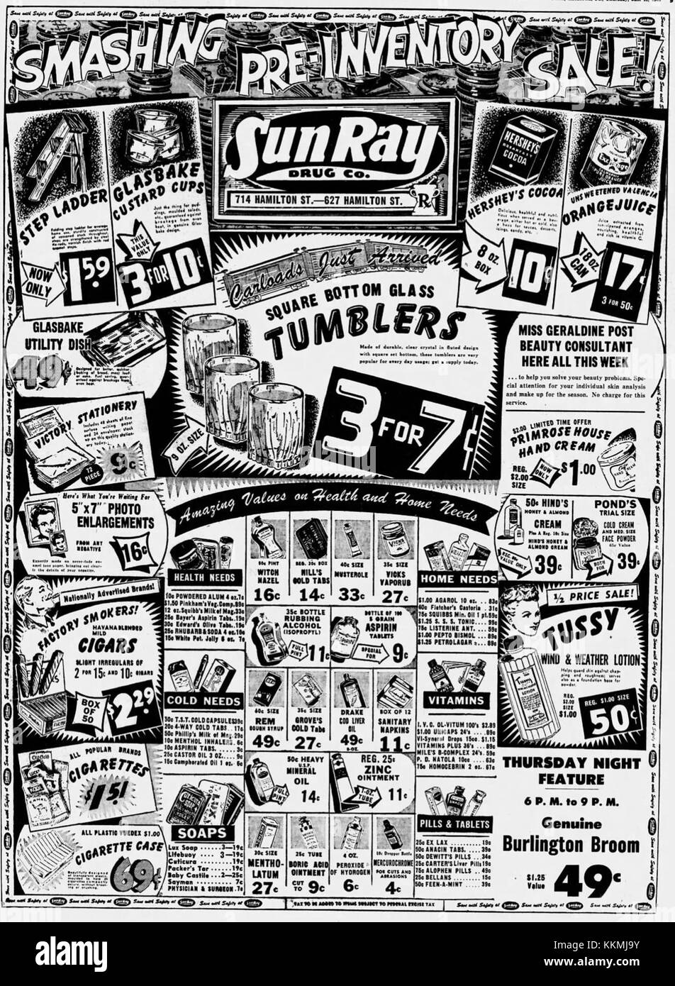 A January 10, 1946, advertisement for Sun-Ray Drugs, a pharmacy ...