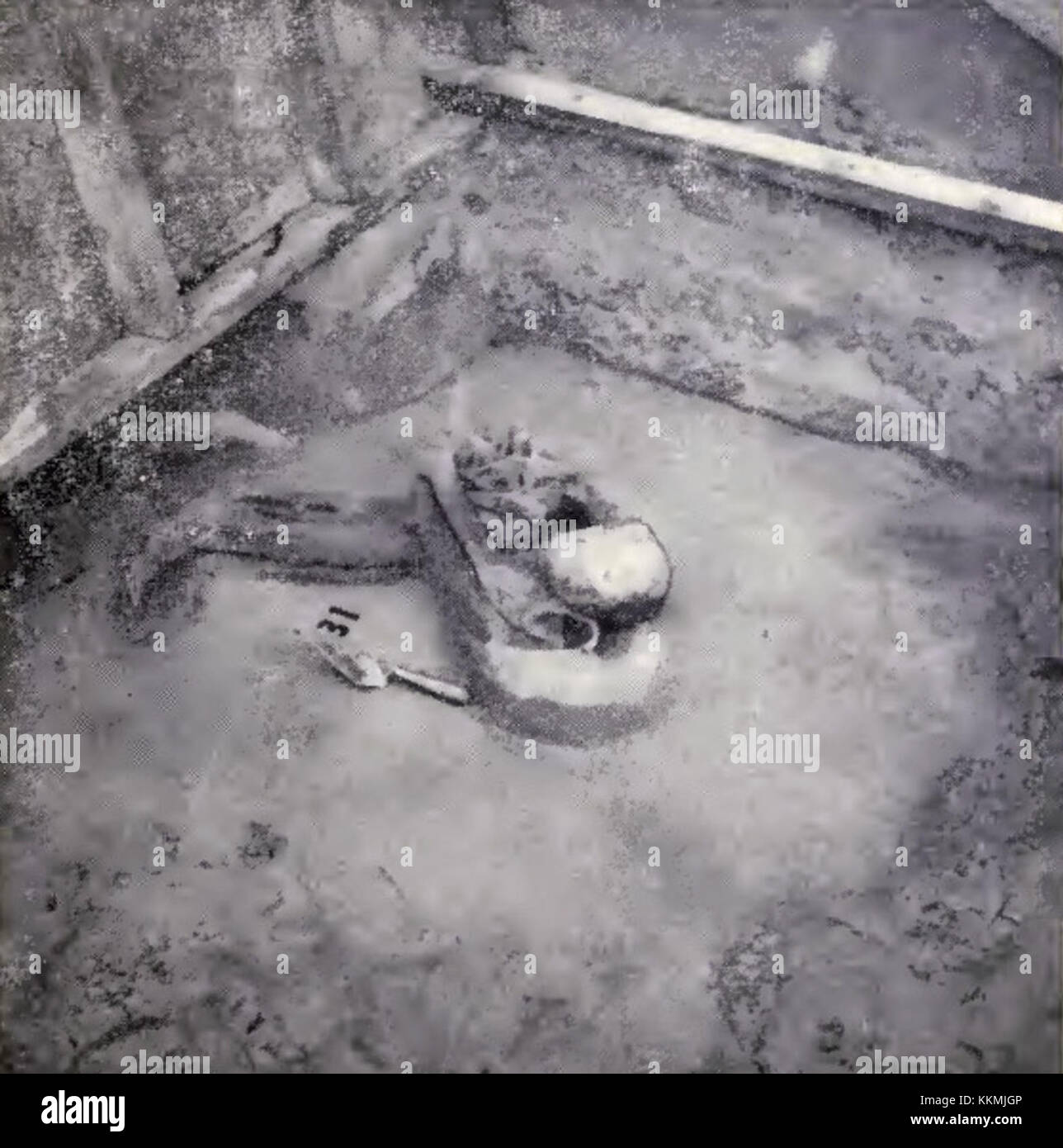 This image shows an in-situ burial pit at a Riverside site. The burial ...