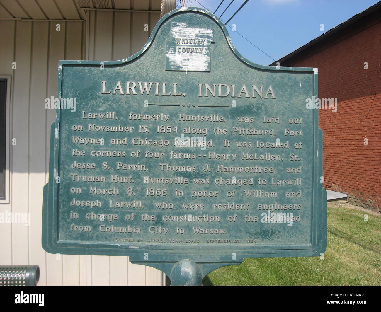 This historical marker in Larwill, Indiana, commemorates a significant ...
