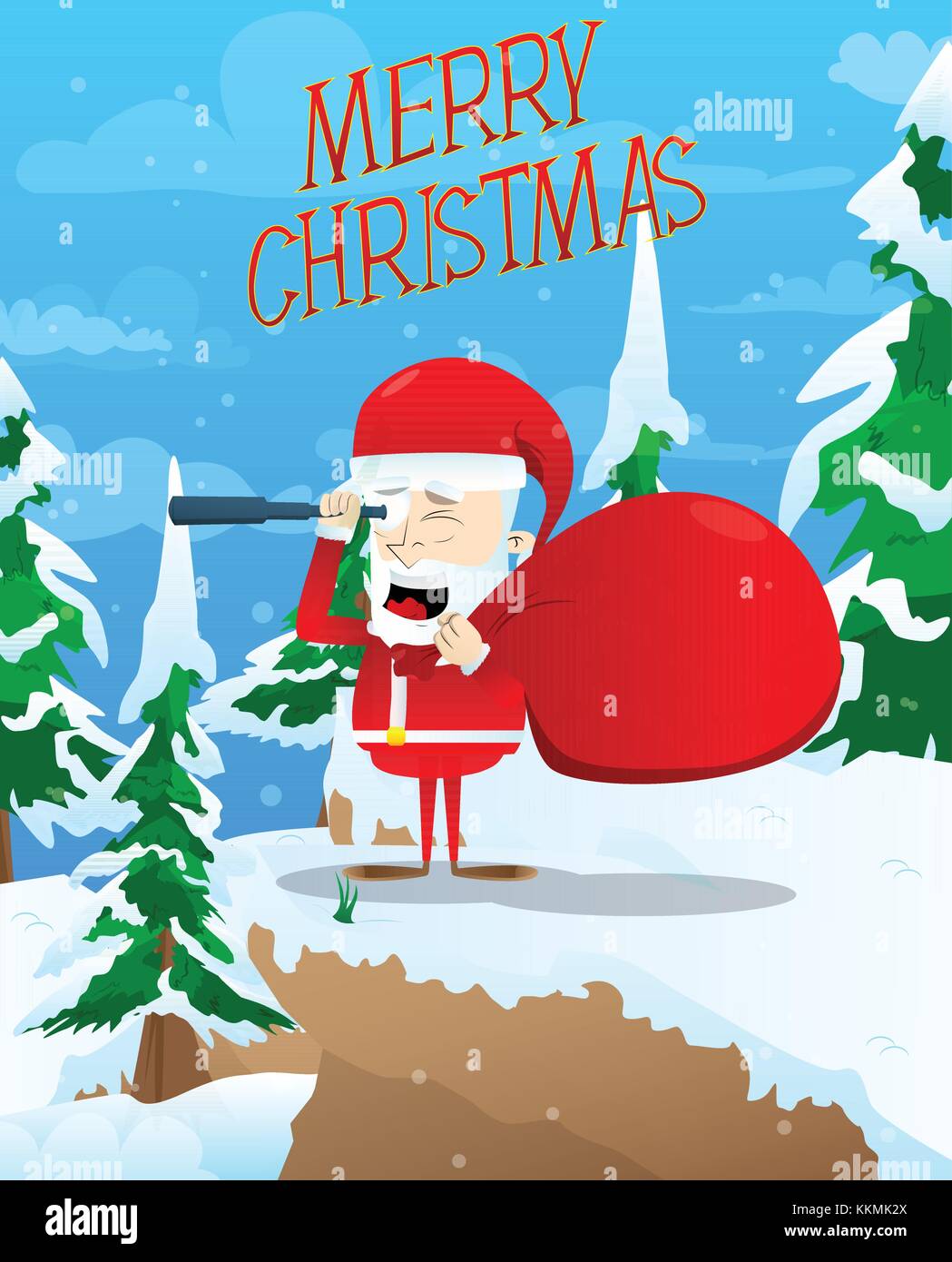 Santa Claus looking for opportunity through a telescope. Vector cartoon ...