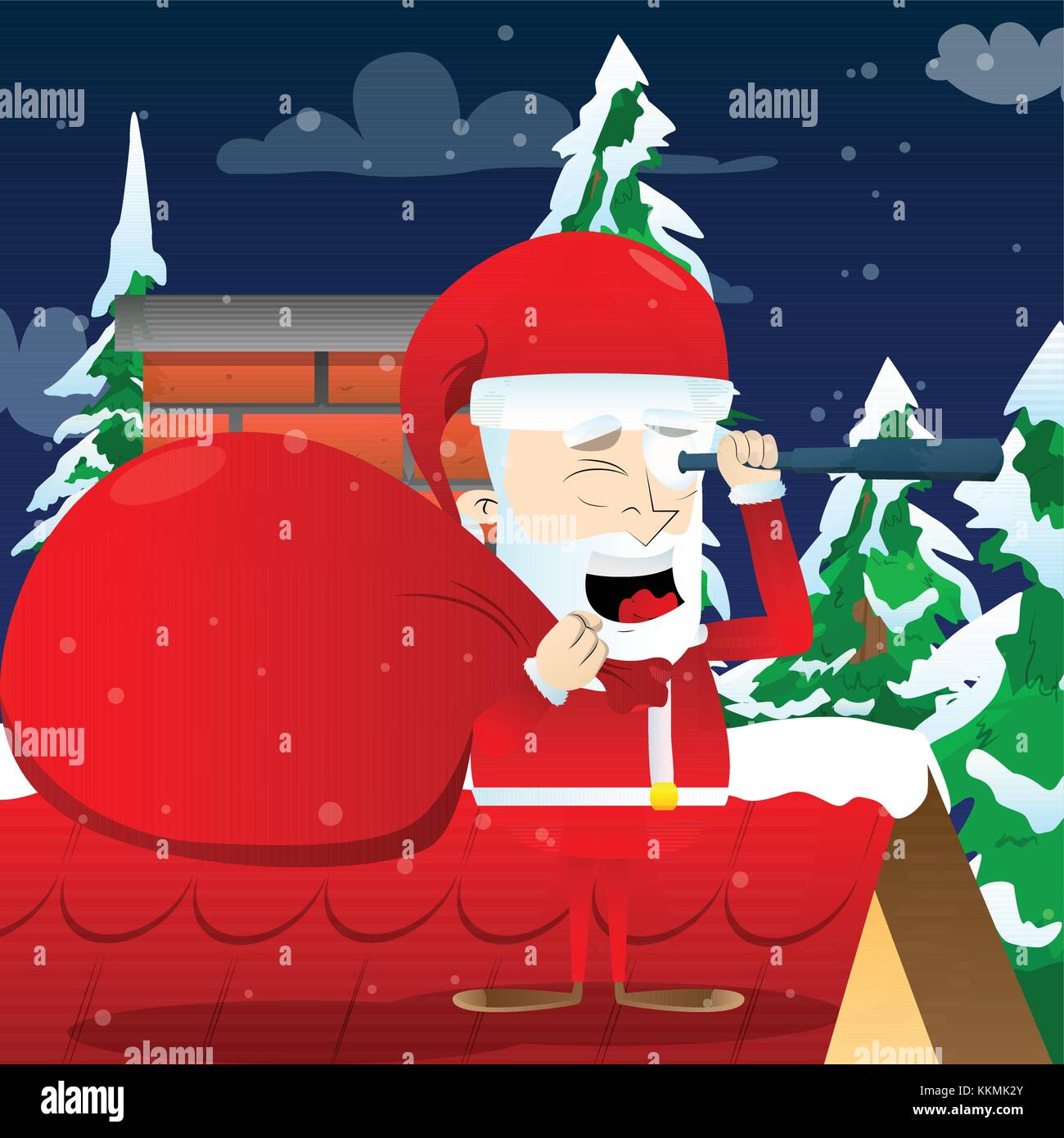 Santa Claus looking for opportunity through a telescope. Vector cartoon ...