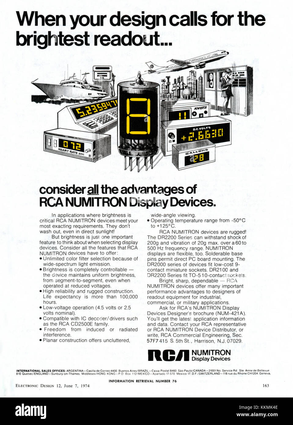 The RCA Numitron display device, introduced in June 1974, was a ...