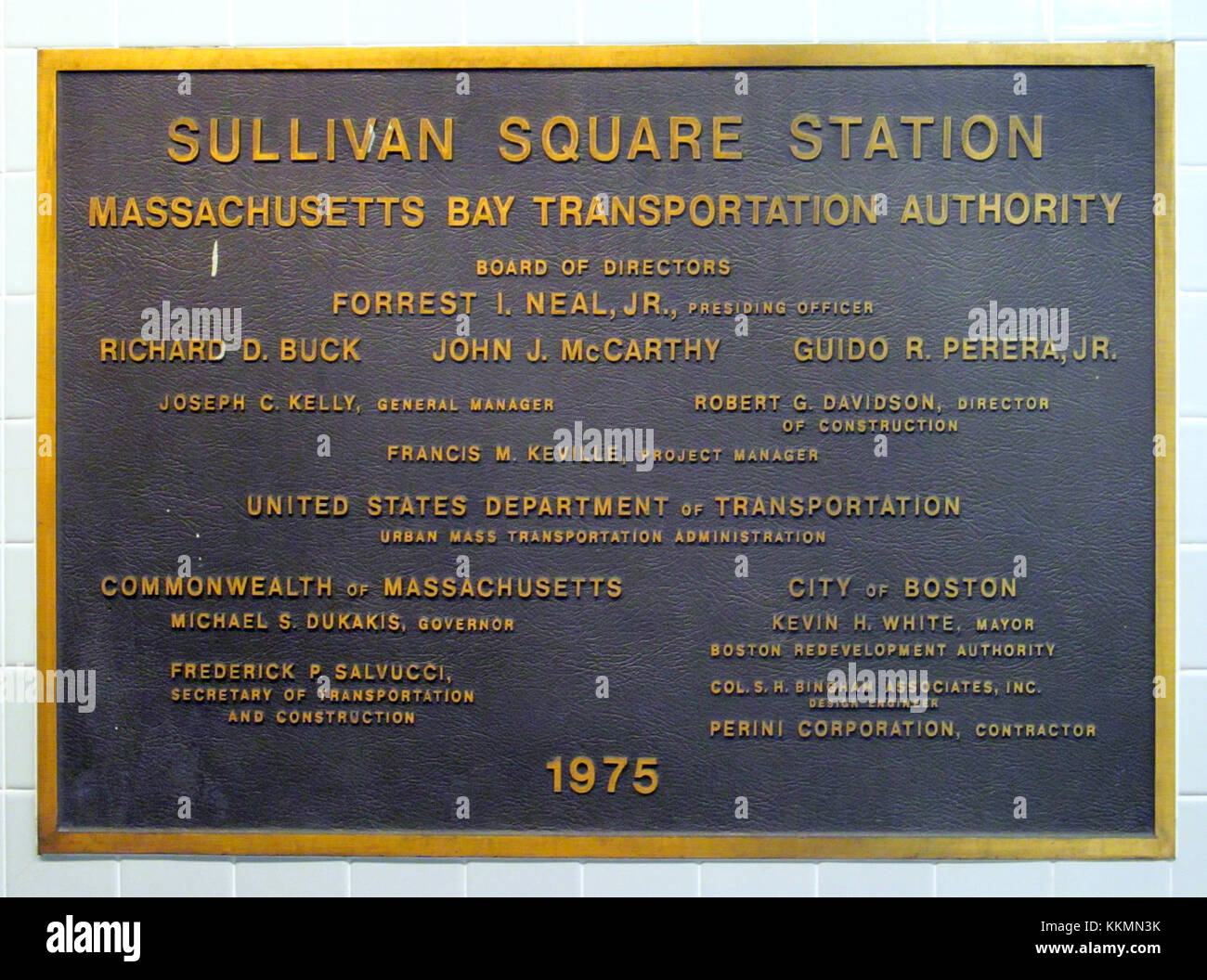 The dedication plaque at Sullivan Square station in Boston commemorates ...