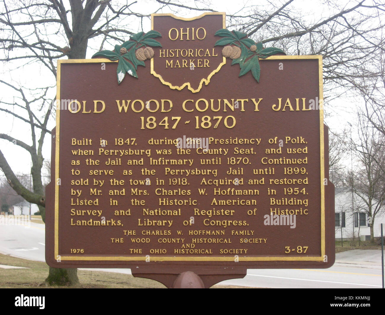 A historical marker commemorating the Old Wood County Jail located in ...