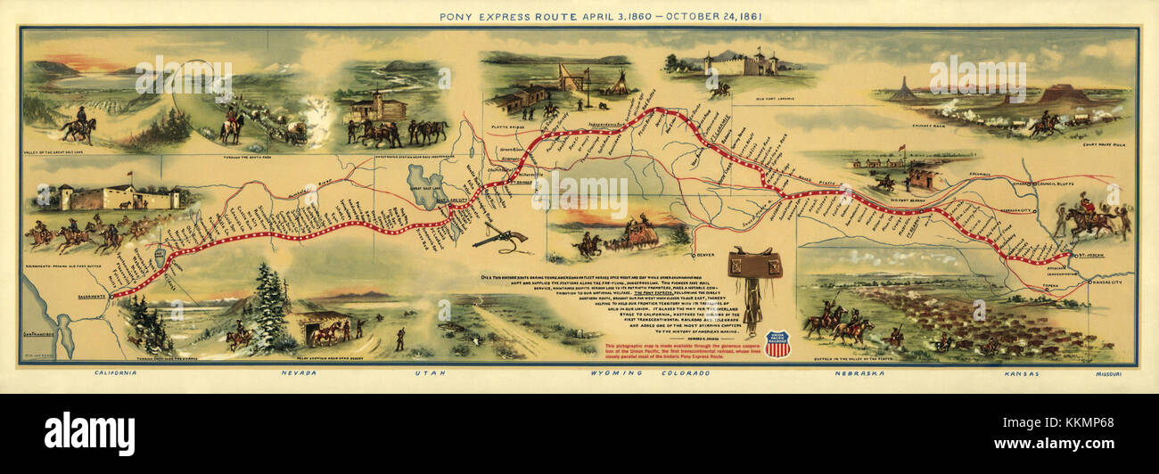 Pony express map old hi-res stock photography and images - Alamy