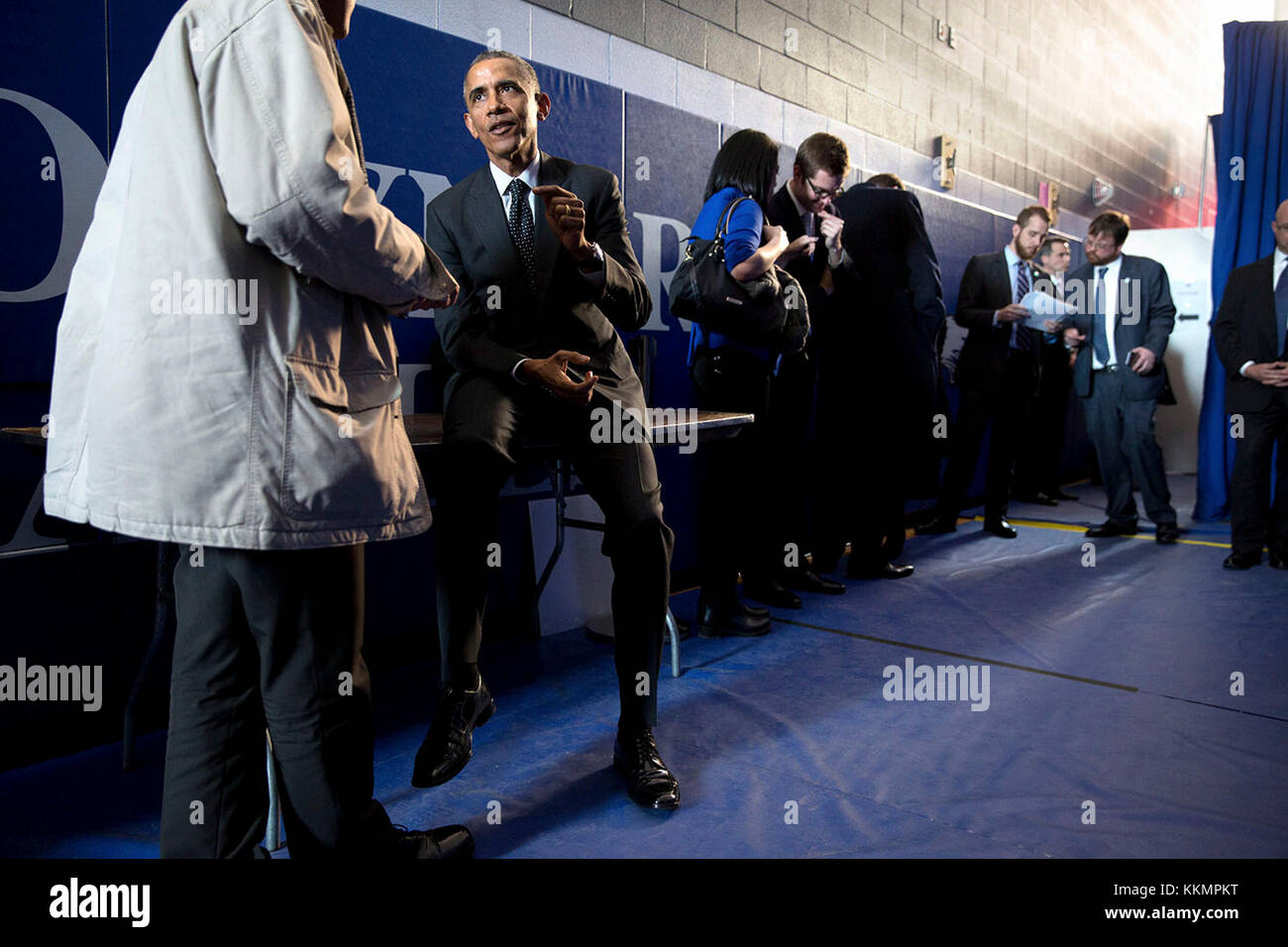 President Barack Obama talks backstage with David Simas, Director of ...