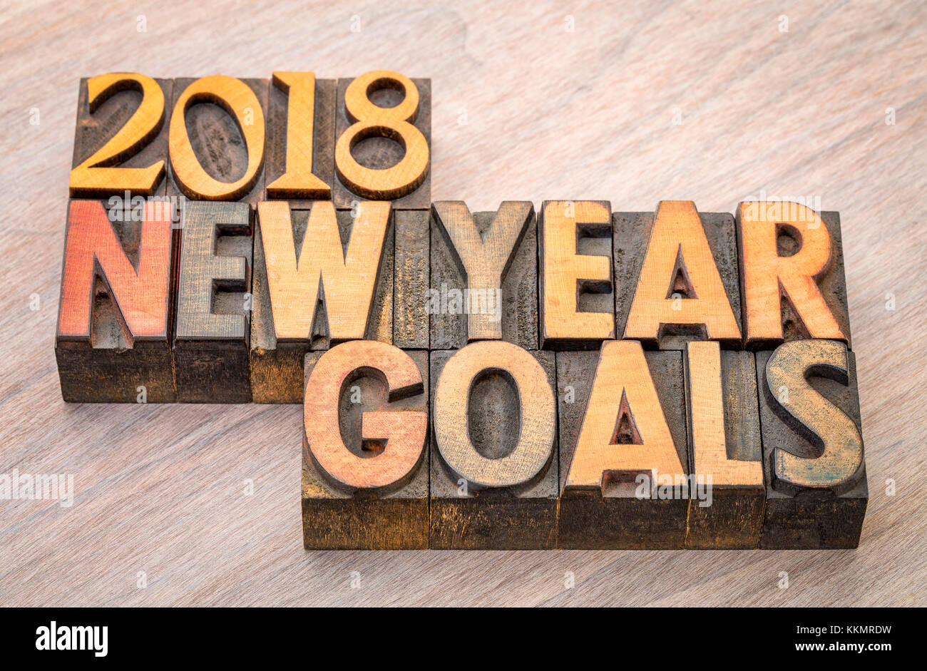 2018 New Year goals word abstract in vintage letterpress wood type ...