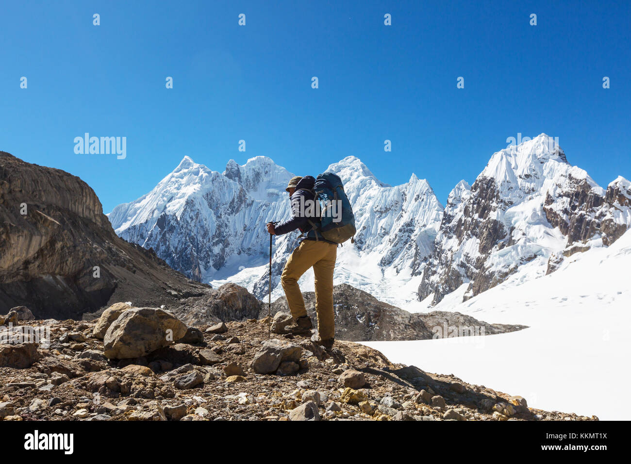 Hiking scene in Cordillera mountains, Peru Stock Photo - Alamy