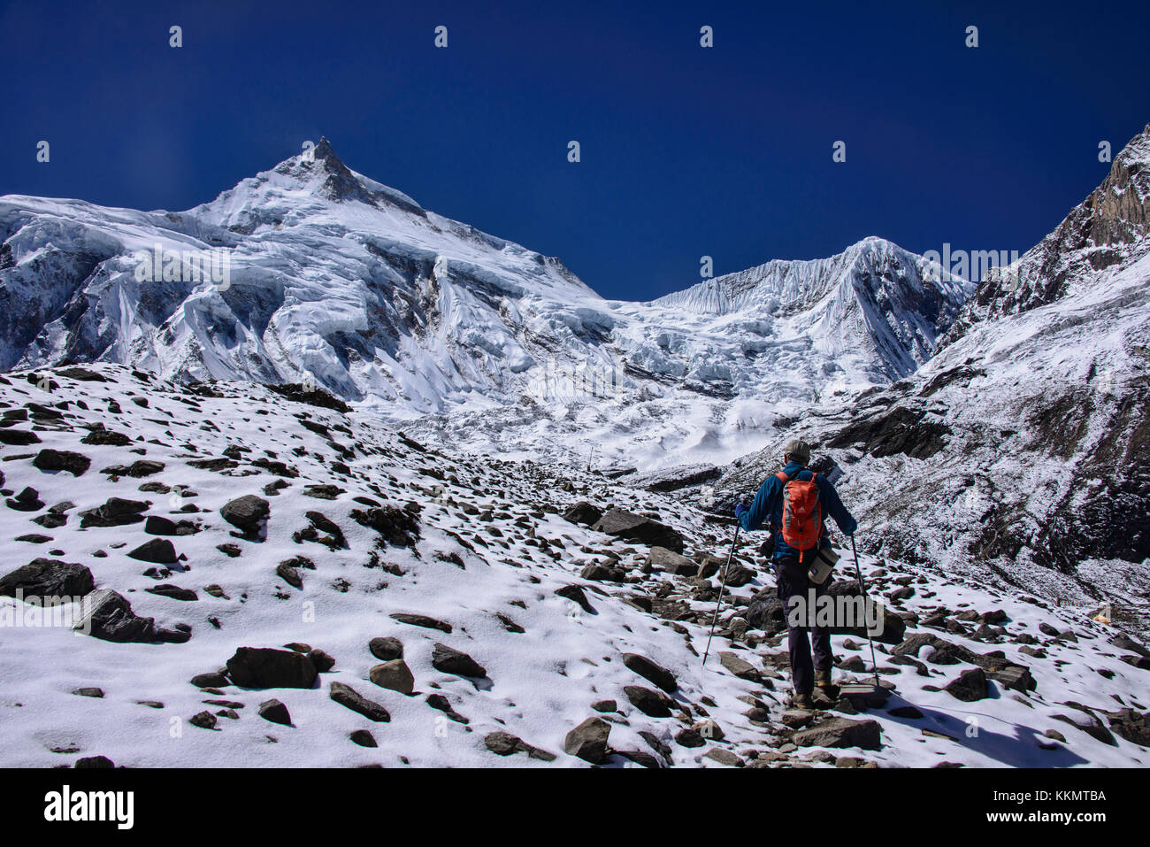 Manaslu, world's eighth highest peak (8,163 metres), seen from Manaslu ...