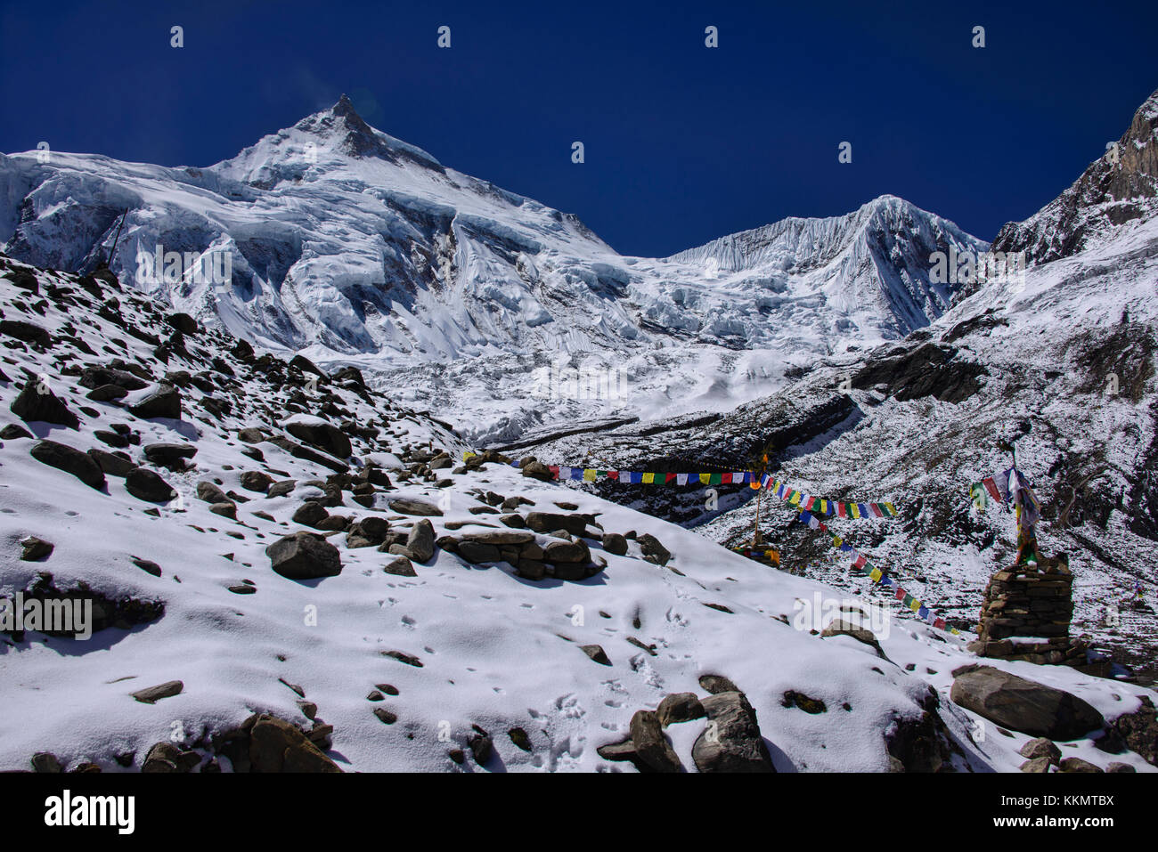 Manaslu, world's eighth highest peak (8,163 metres), seen from Manaslu ...