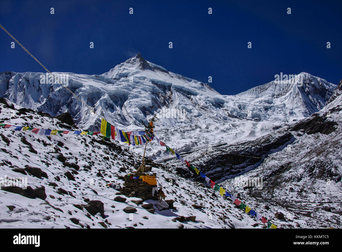 Manaslu, world's eighth highest peak (8,163 metres), seen from Manaslu ...