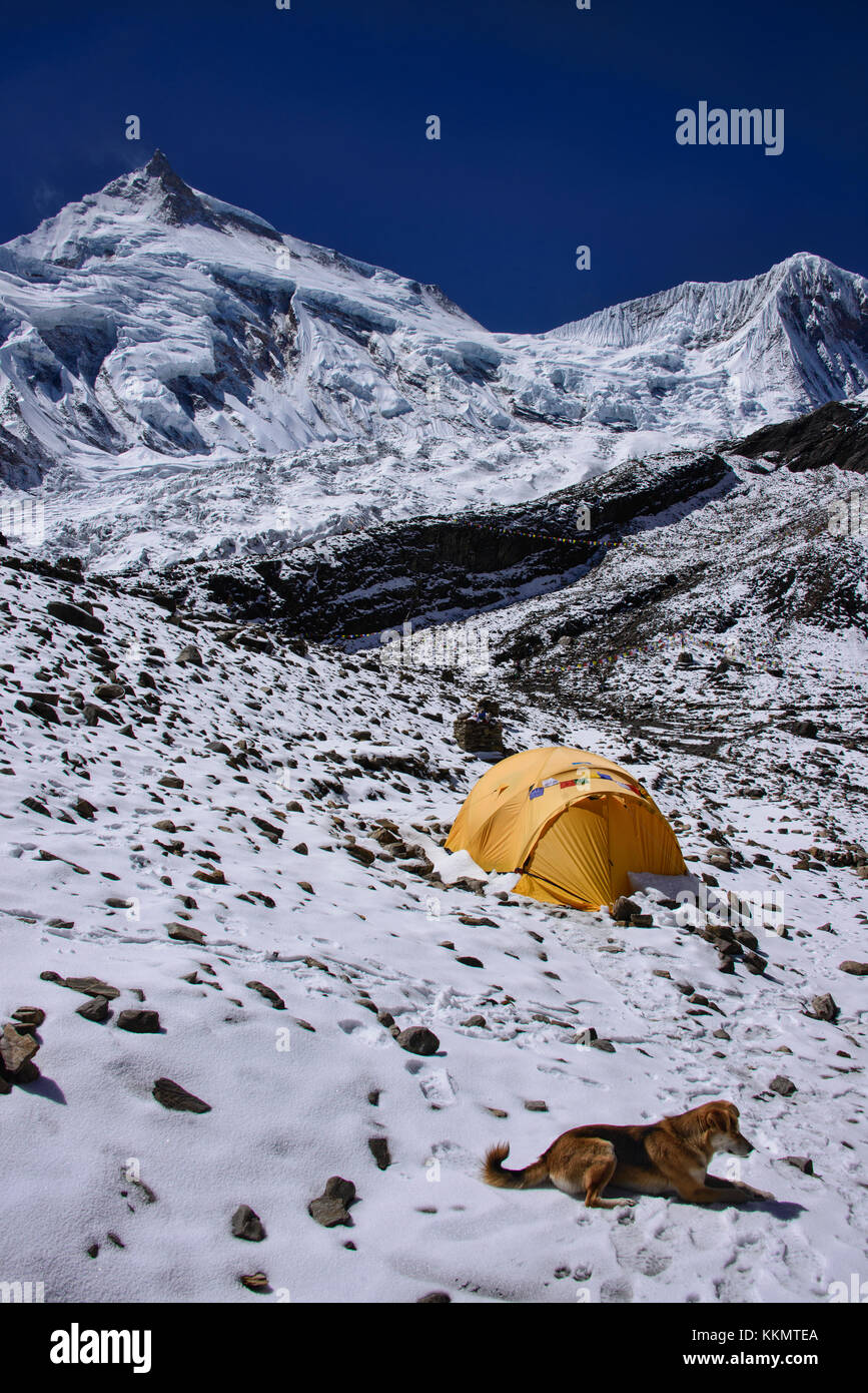 Manaslu, world's eighth highest peak (8,163 metres), seen from Manaslu ...