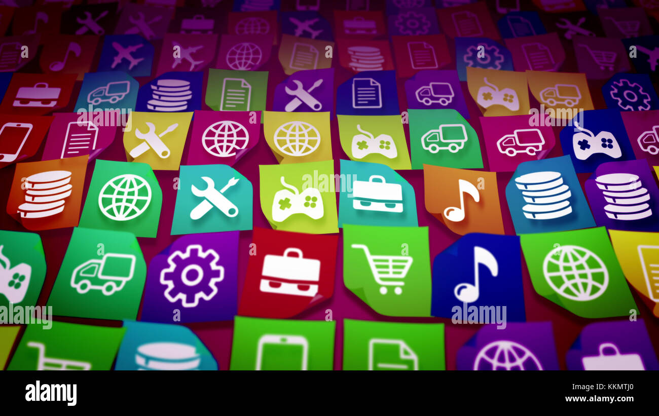 A funny 3d illustration of slapdash mobile application icons on a flat ...