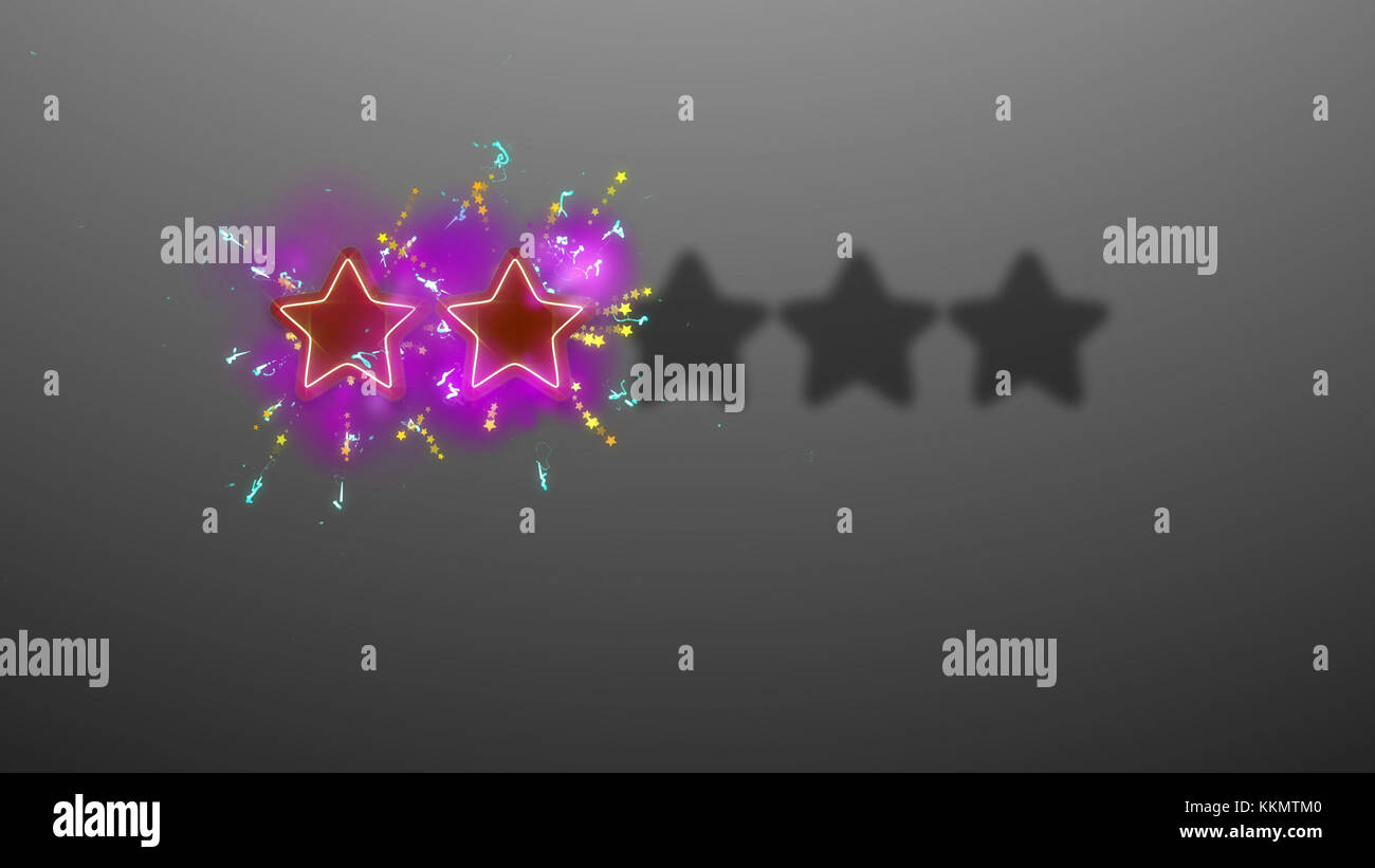 A striking 3d illustration of two star rating shining in the grey ...