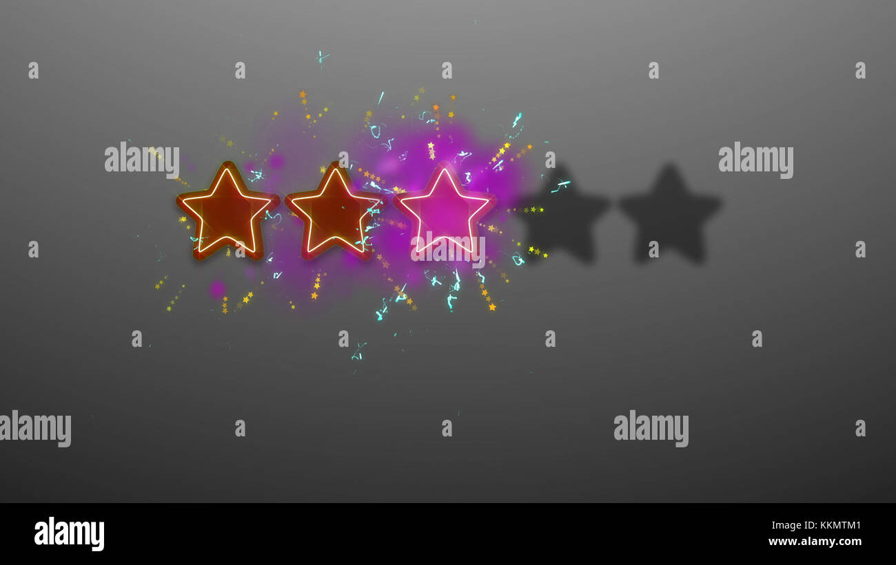 A stunning 3d rendering of three rating stars dazzling in the grey ...