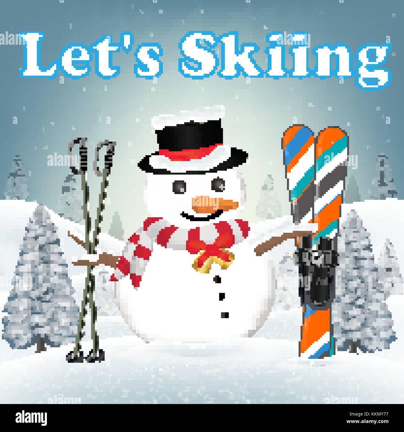 let's skiing with snowman and ski equipments Stock Vector Image & Art ...