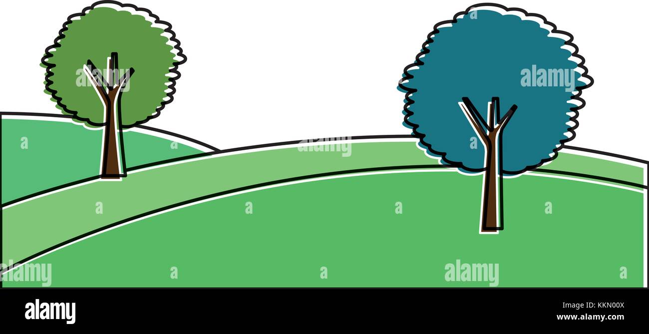landscape with two trees on the hill Stock Vector Image & Art - Alamy