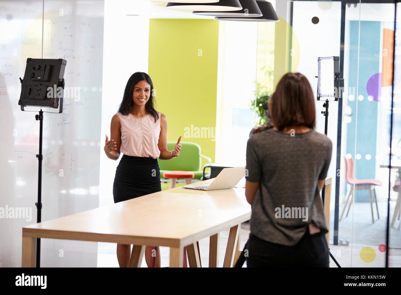 Two women making a corporate demonstration video Stock Photo - Alamy