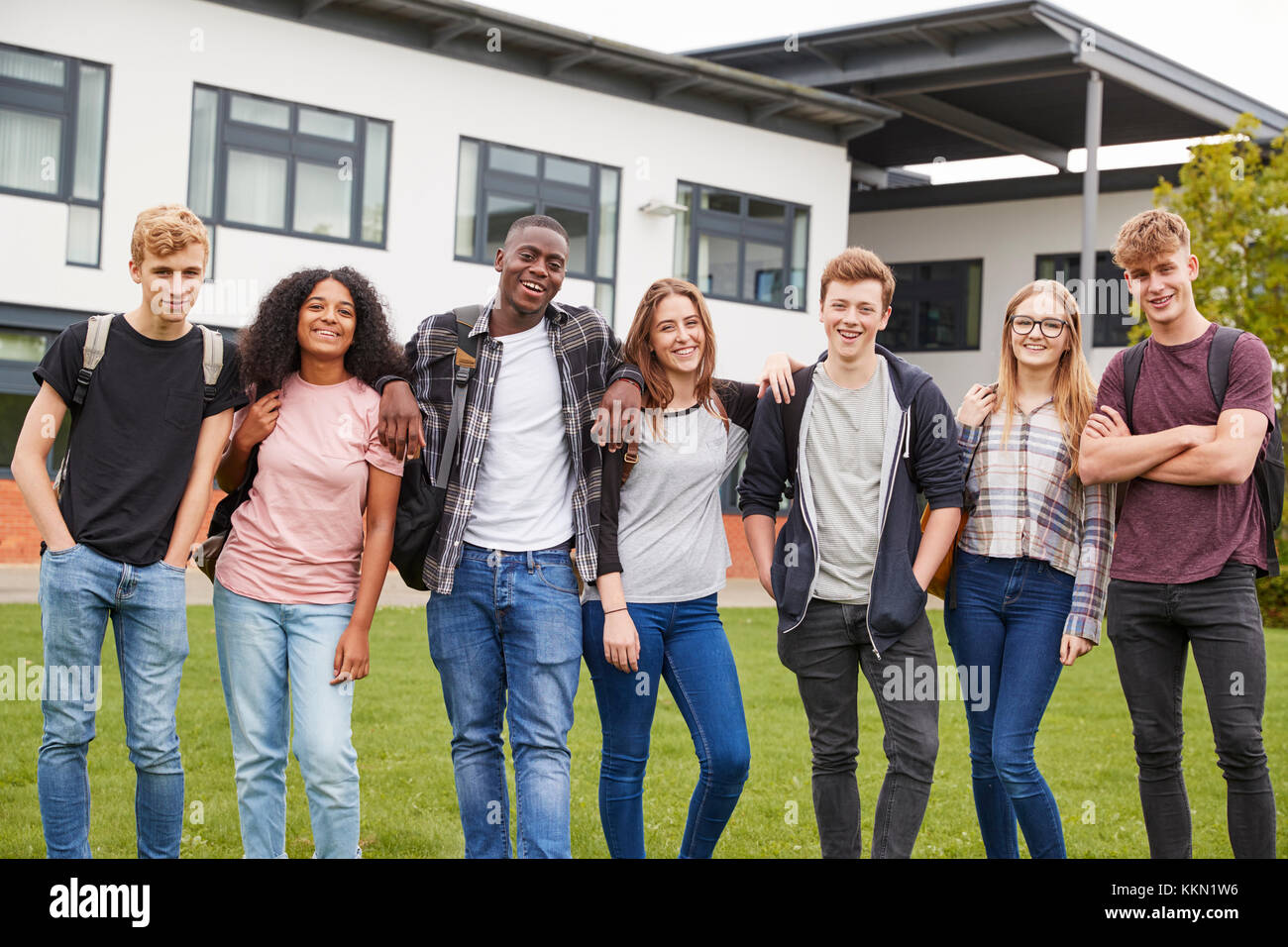 Portrait Of Student Group Outside College Buildings Stock Photo - Alamy