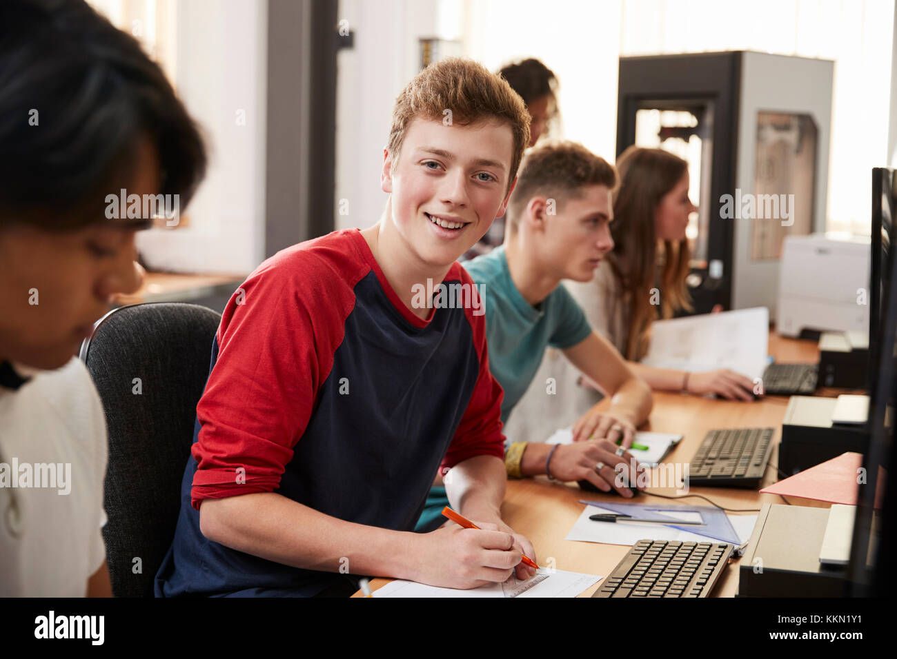 Portrait Of Design Student Working In CAD/3D Printing Lab Stock Photo ...