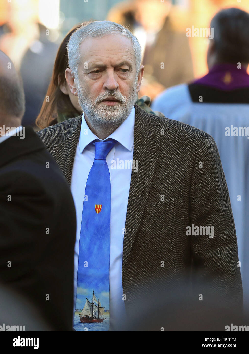 Labour leader Jeremy Corbyn arrives at the funeral of former Welsh ...