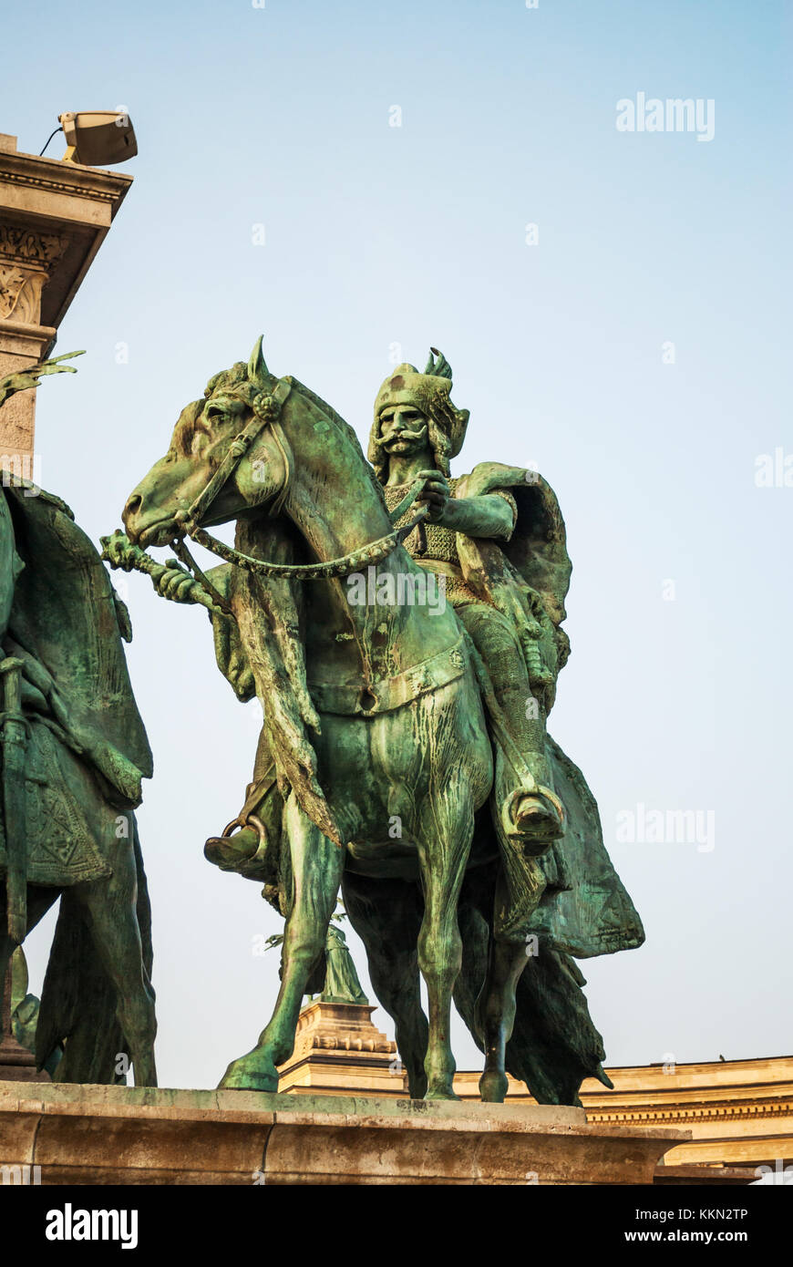 Heroes Square in Budapest, details of statues and monuments in the ...