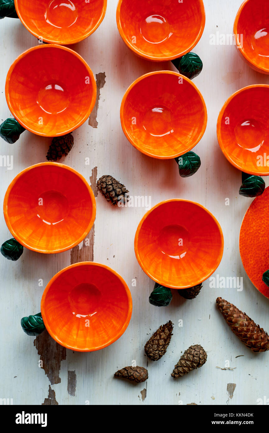 The color of the sun. Warmth. Bright orange dishes in the style of a ...