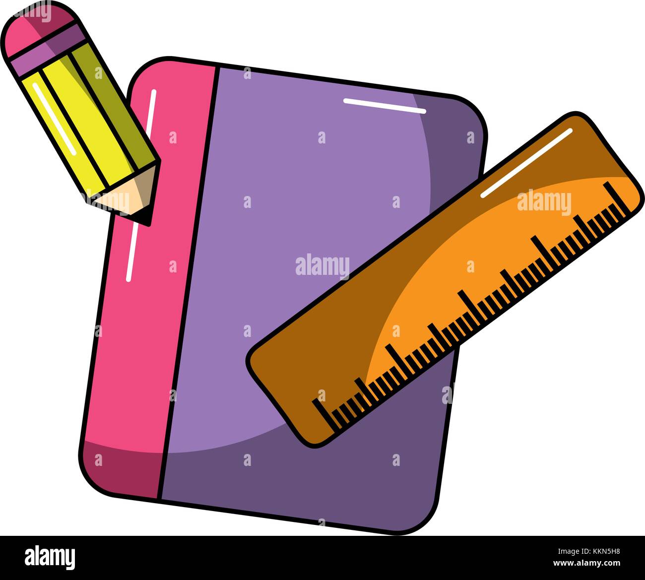 school notebook ruler and pencil objects icons Stock Vector Image & Art ...