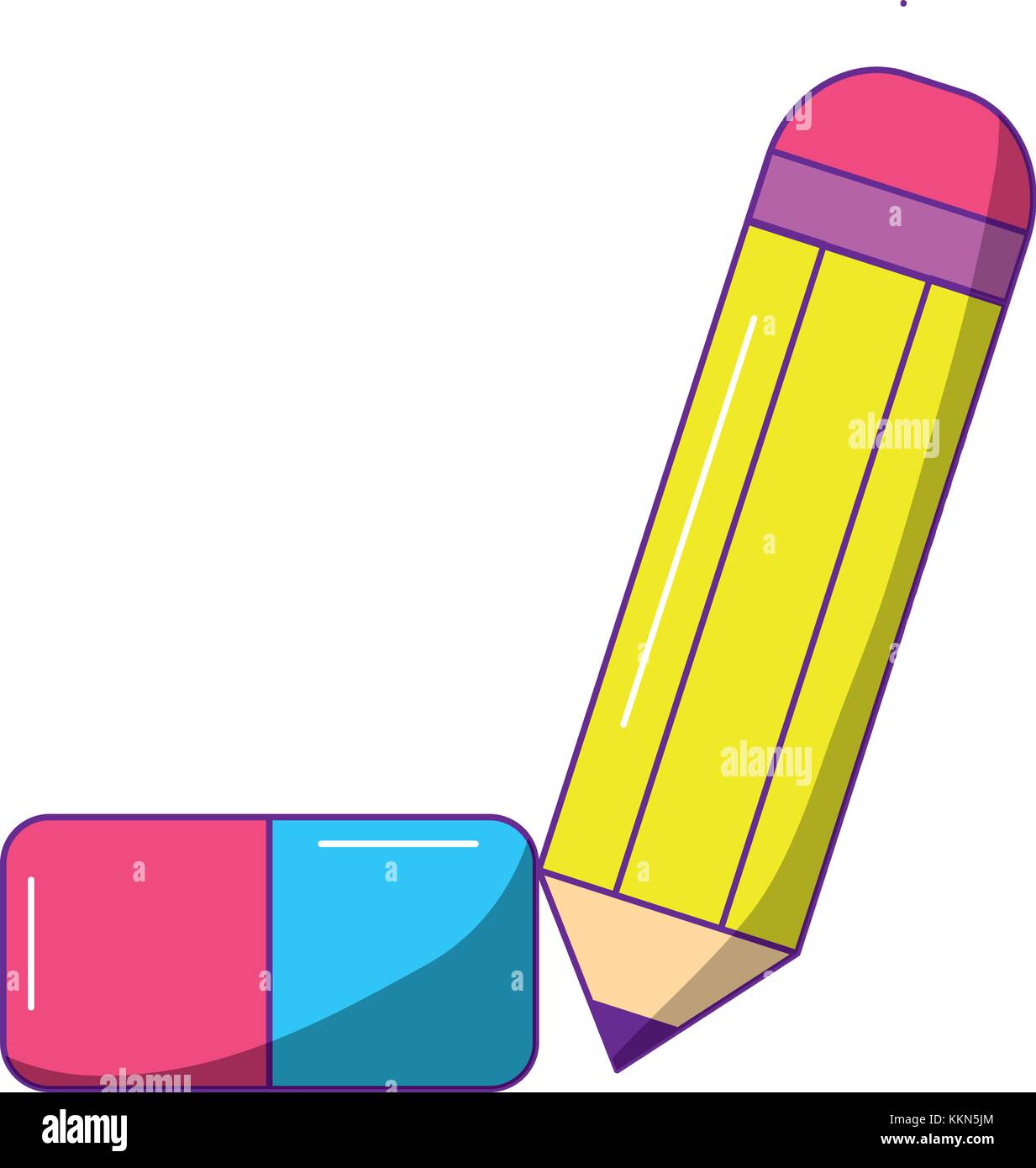 school pencil and eraser rubber supplies class object Stock Vector ...