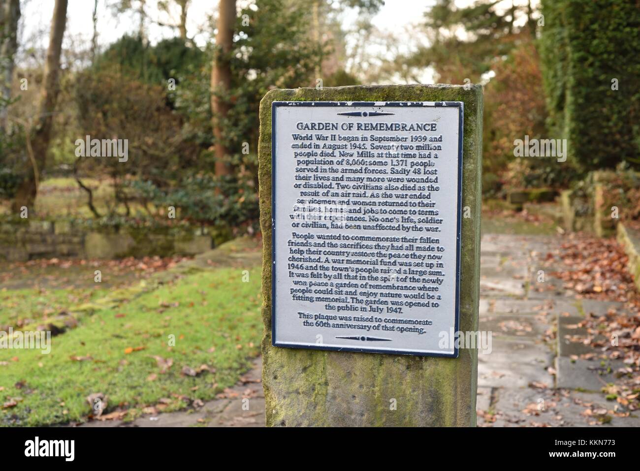 A notice indicating the Garden of Remembrance in High Lea Park ...