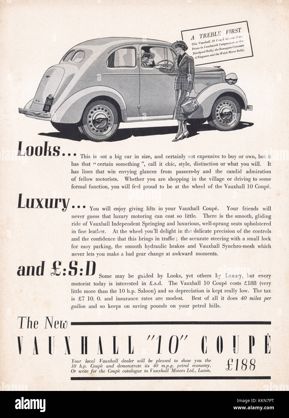 1938 UK Magazine Vauxhall Car Advert Stock Photo - Alamy
