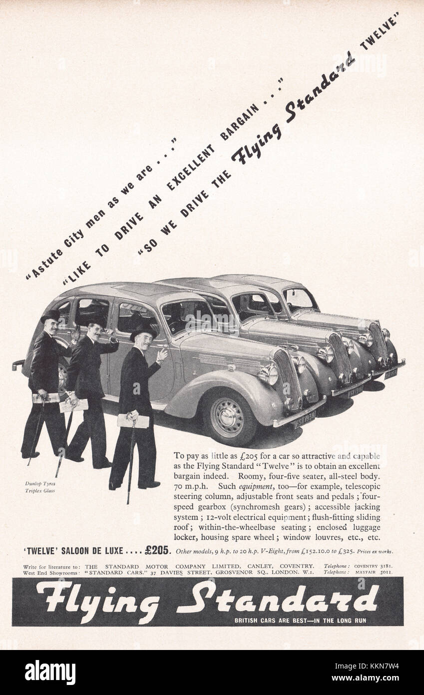 1938 UK Magazine Flying Standard Eight Car Advert Stock Photo - Alamy