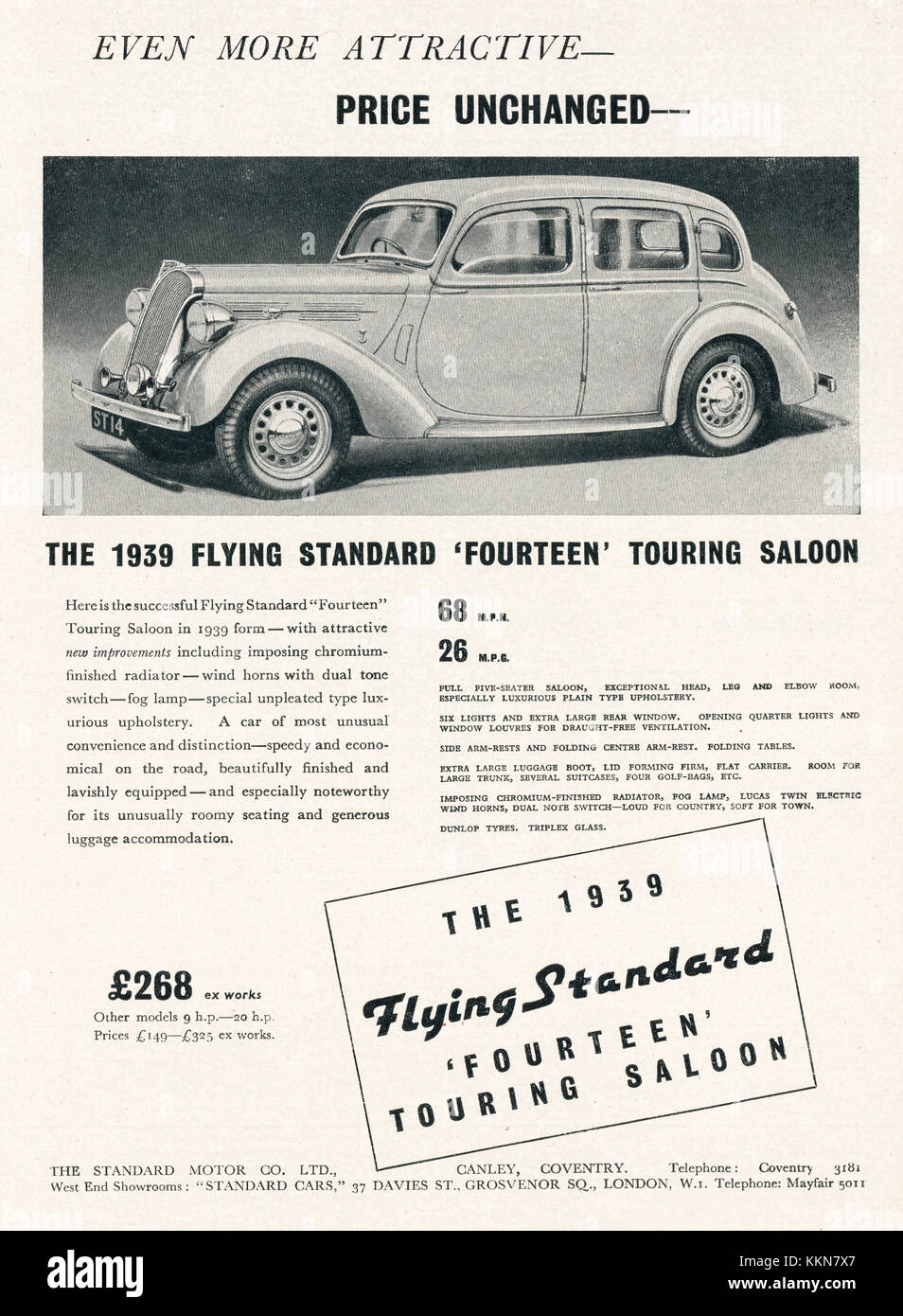 1938 UK Magazine Flying Standard Eight Car Advert Stock Photo - Alamy