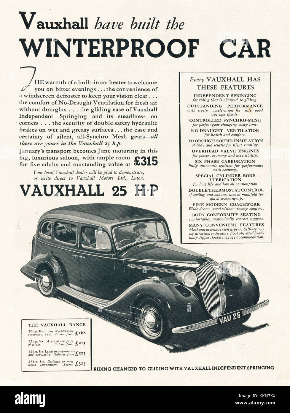 1938 UK Magazine Vauxhall Car Advert Stock Photo - Alamy