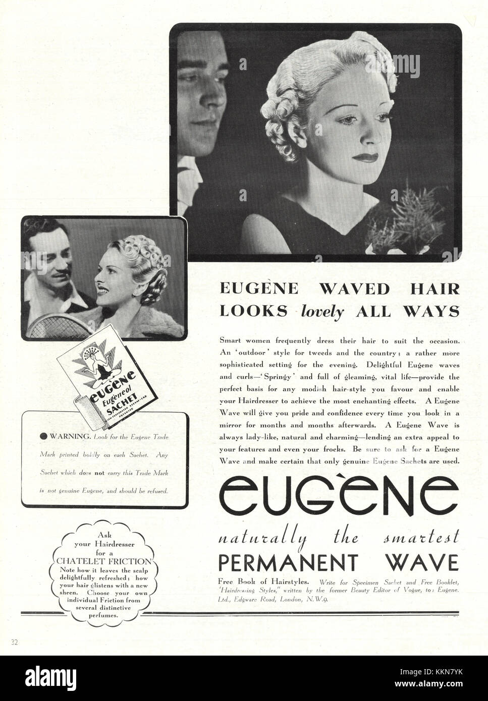 1938 UK Magazine Eugene Permanent Wave Ad Stock Photo - Alamy
