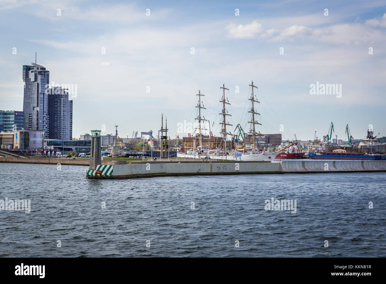 Port in Gdynia city, Pomeranian Voivodeship of Poland - view from ferry ...
