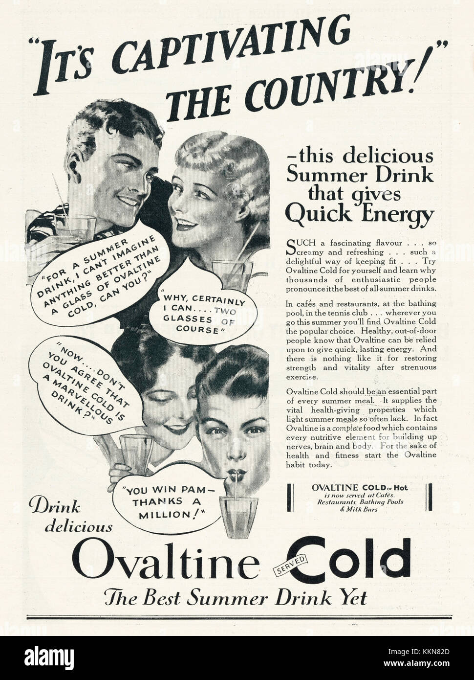 1938 UK Magazine Ovaltine Cold Advert Stock Photo - Alamy