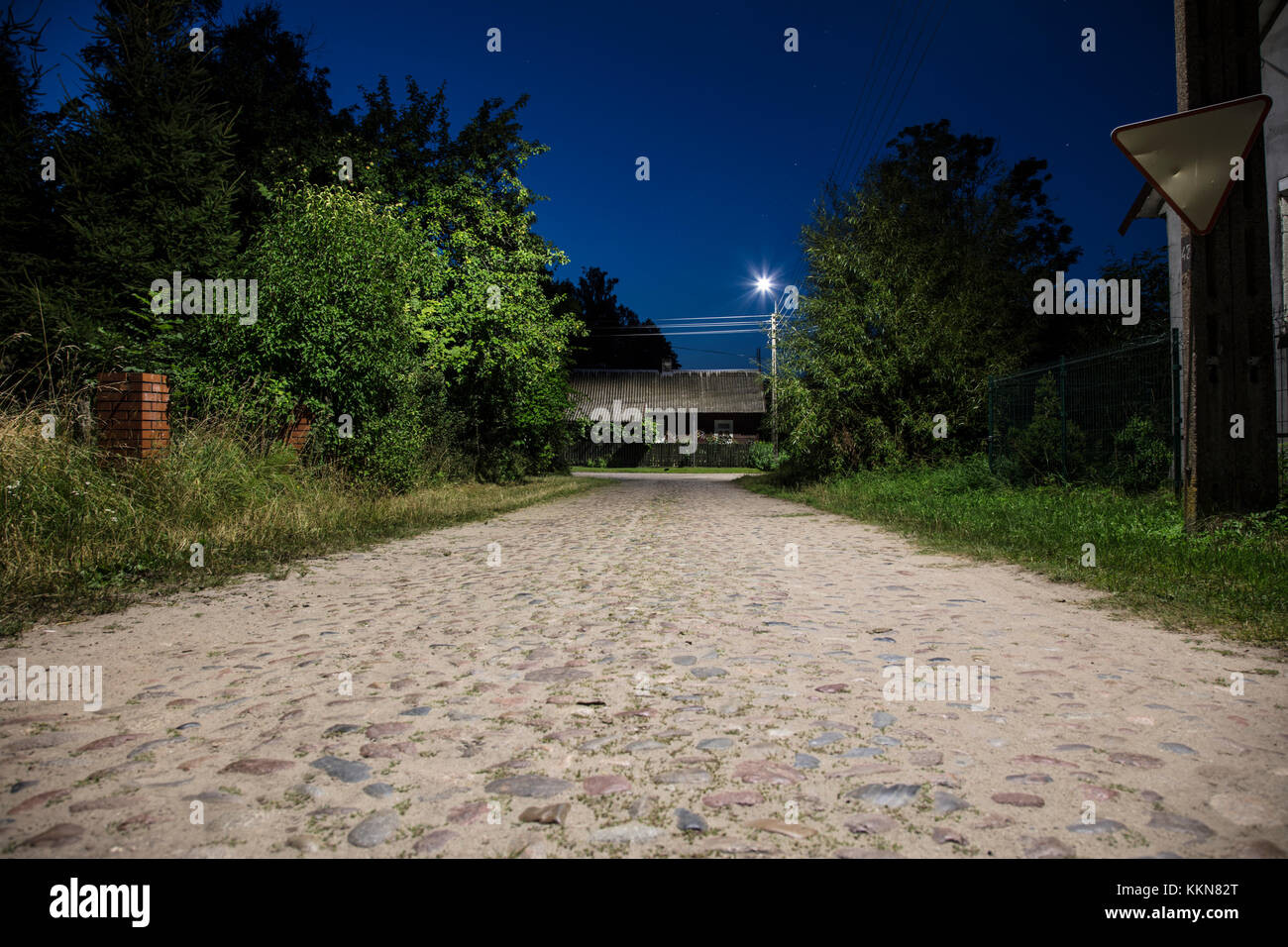 street at night in the small village in Poland Stock Photo - Alamy
