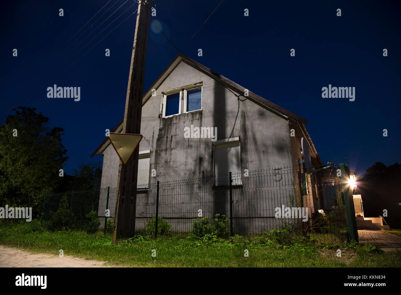 house in the night scenery, light from the street Stock Photo - Alamy