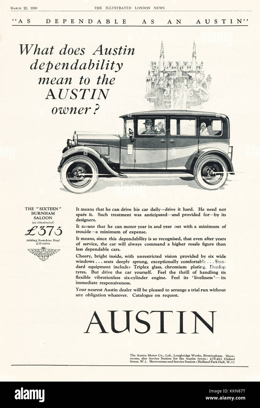 1930 UK Magazine Austin Car Advert Stock Photo - Alamy