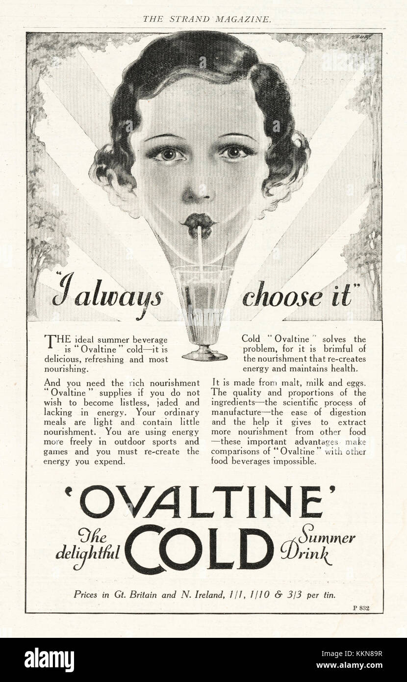 1932 UK Magazine Ovaltine Cold Advert Stock Photo - Alamy