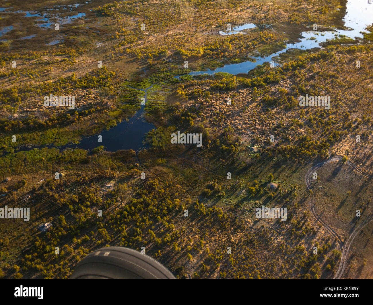 Aerial View of the Okavango delta from an airplane in Botswana, Africa ...