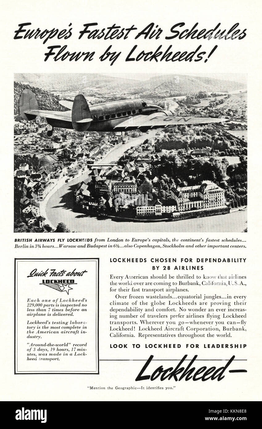 1939 U.S. Magazine Lockheed Aircraft Advert Stock Photo - Alamy