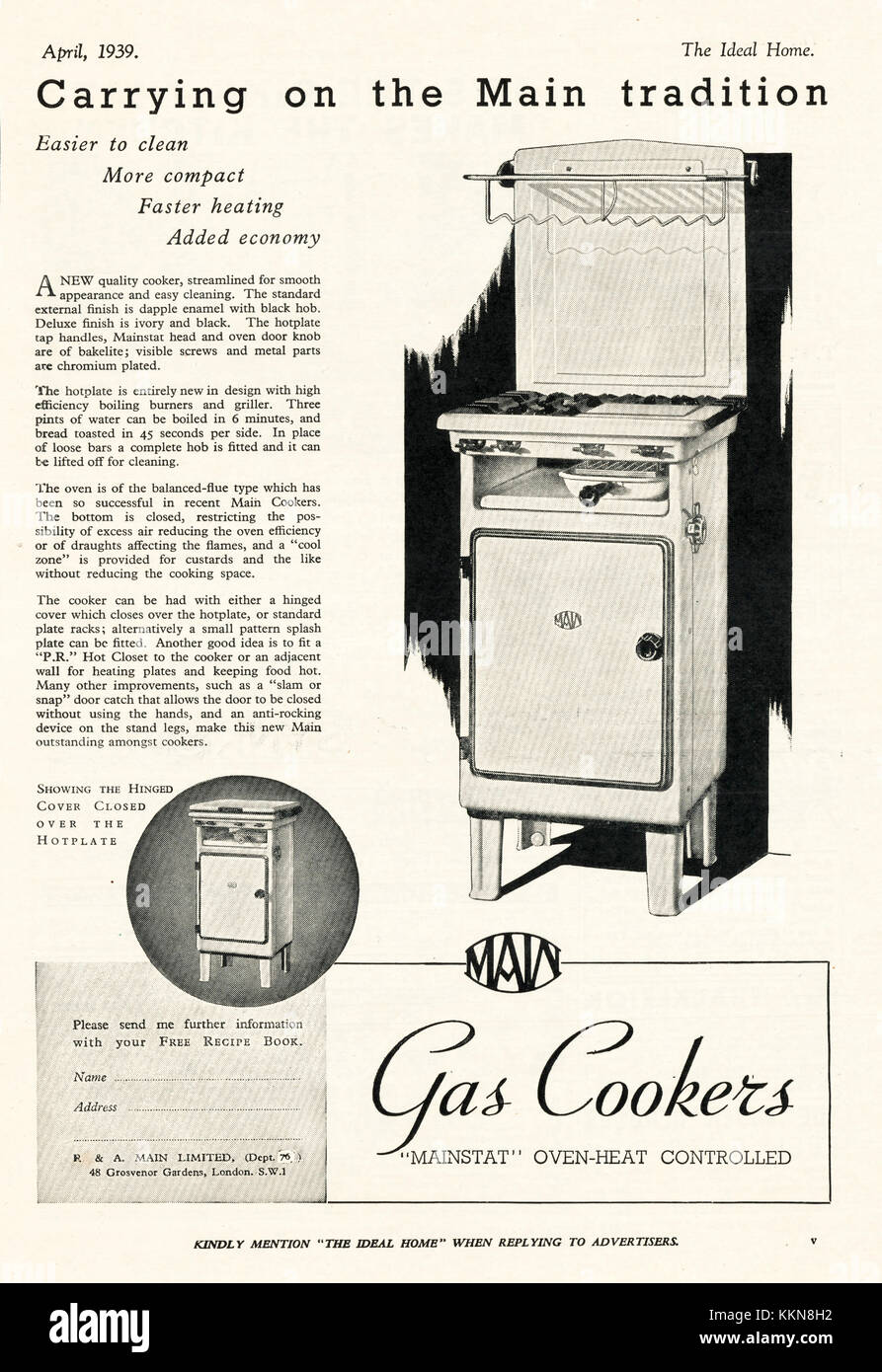1939 UK Magazine Main Cookers Advert Stock Photo - Alamy
