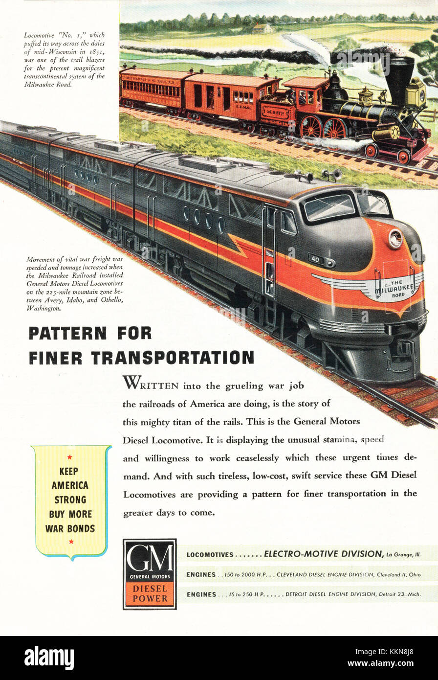 1943 U.S. Magazine General Motors Diesel Trains Advert Stock Photo - Alamy