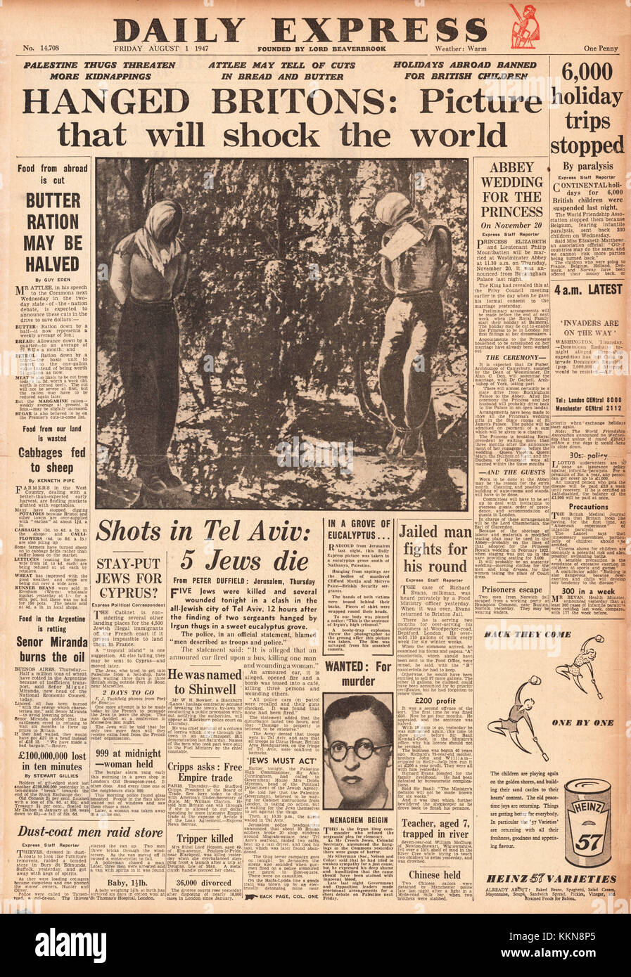 1947 Daily Express British Soldiers Hung in Palestine Stock Photo - Alamy